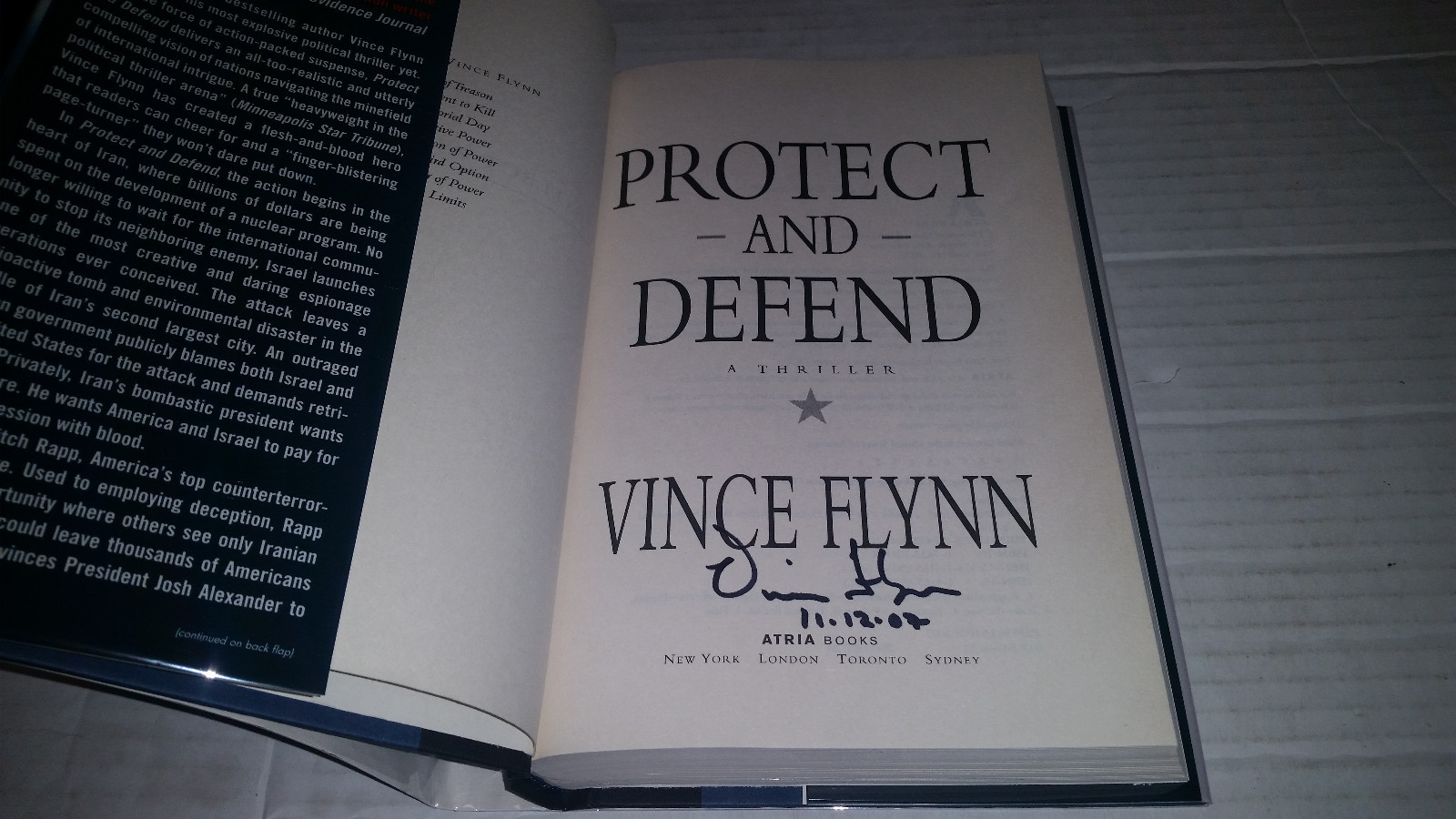 Protect and Defend by Vince Flynn (2007, Hardcover) SIGNED 1st/1st ...