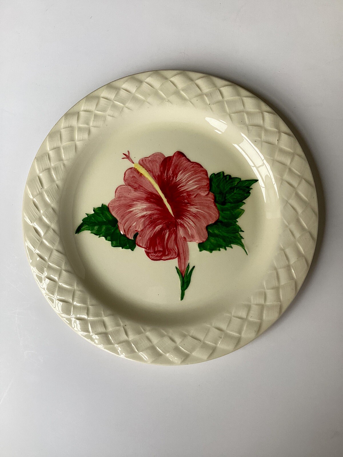 Pacific Ware California Pottery Pink Hibiscus Plate Dinner Basketweave ...