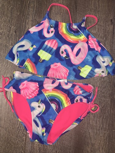 justice sz 12 pool float flamingo bikini rainbow sea shell swimsuit # 2 ...