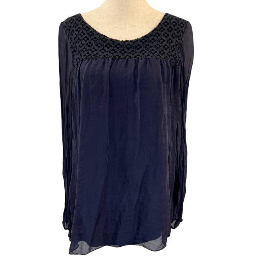 Cosmo Women's Navy Crochet Silk Blouse - Size M - Gem