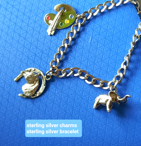 Vtg Sterling Silver Good Luck Charm Bracelet Solid 925 Sterling Charms ...
