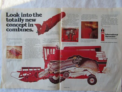 IH International Harvester 1440 1460 1480 Combine Print AD 2 pages 1978 ...