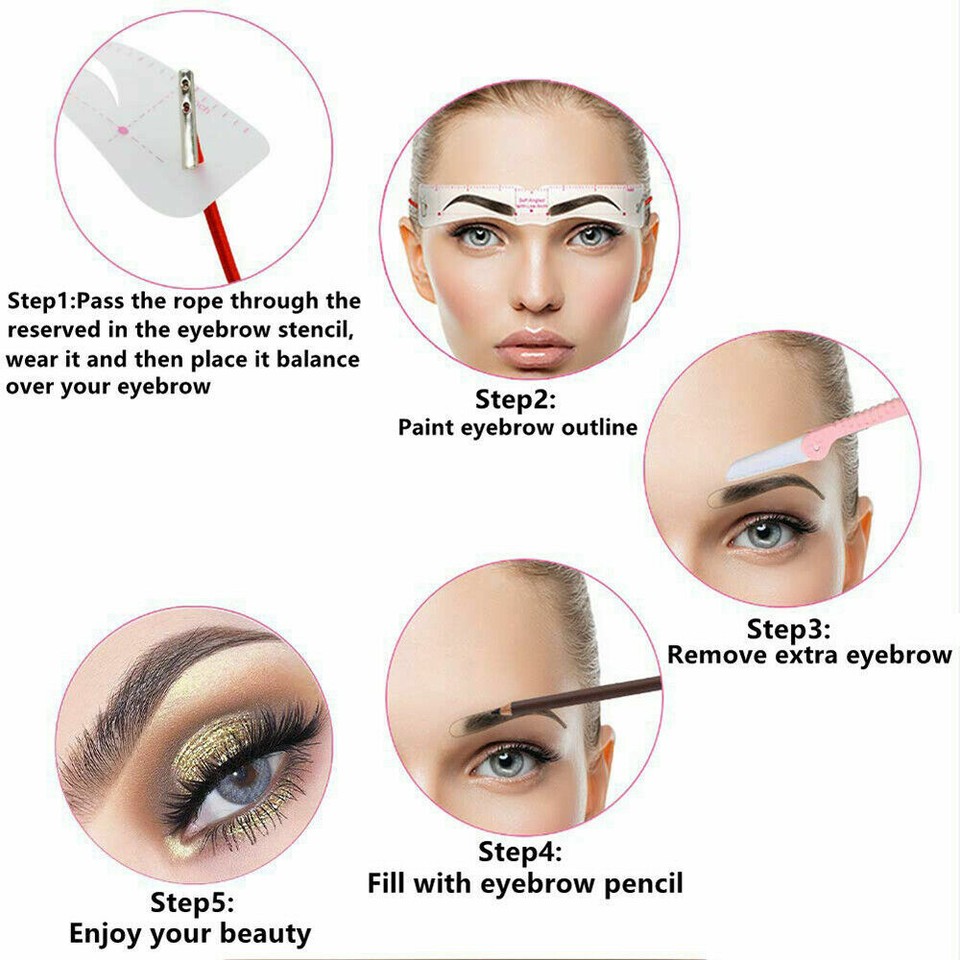 14Pcs Eyebrow Stencils Shaper Grooming Kit Brow Make-Up Template Tool ...