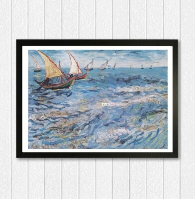 Van Gogh, The Sea at Saintes-Maries, 1888, Sailing-ship, Seascape ...