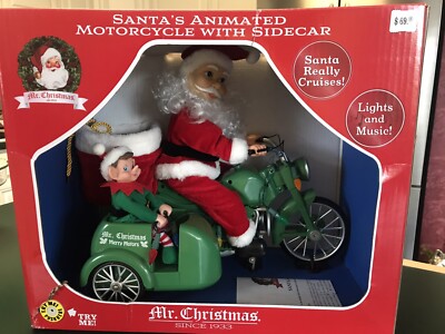 Mr. Christmas Santa's Animated Motorcycle w/Elf In Sidecar Lights ...