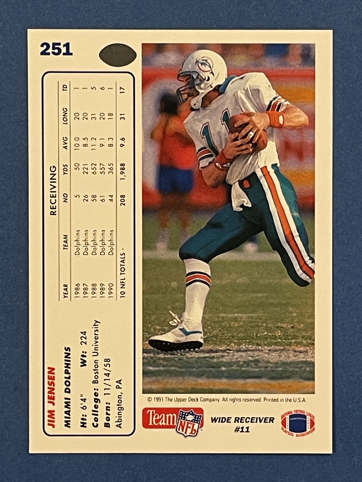 Jim Jensen 1991 Upper Deck Base #251 Miami Dolphins | eBay