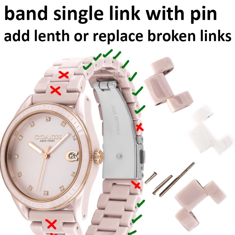 Coach Preston 36mm ceramic watch band parts white pink repair watchband ...