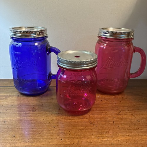 2 Aladdin Insulated Mason Jar Tumbler/Mug 20 OZ+16 Oz Pink Blue Silver ...
