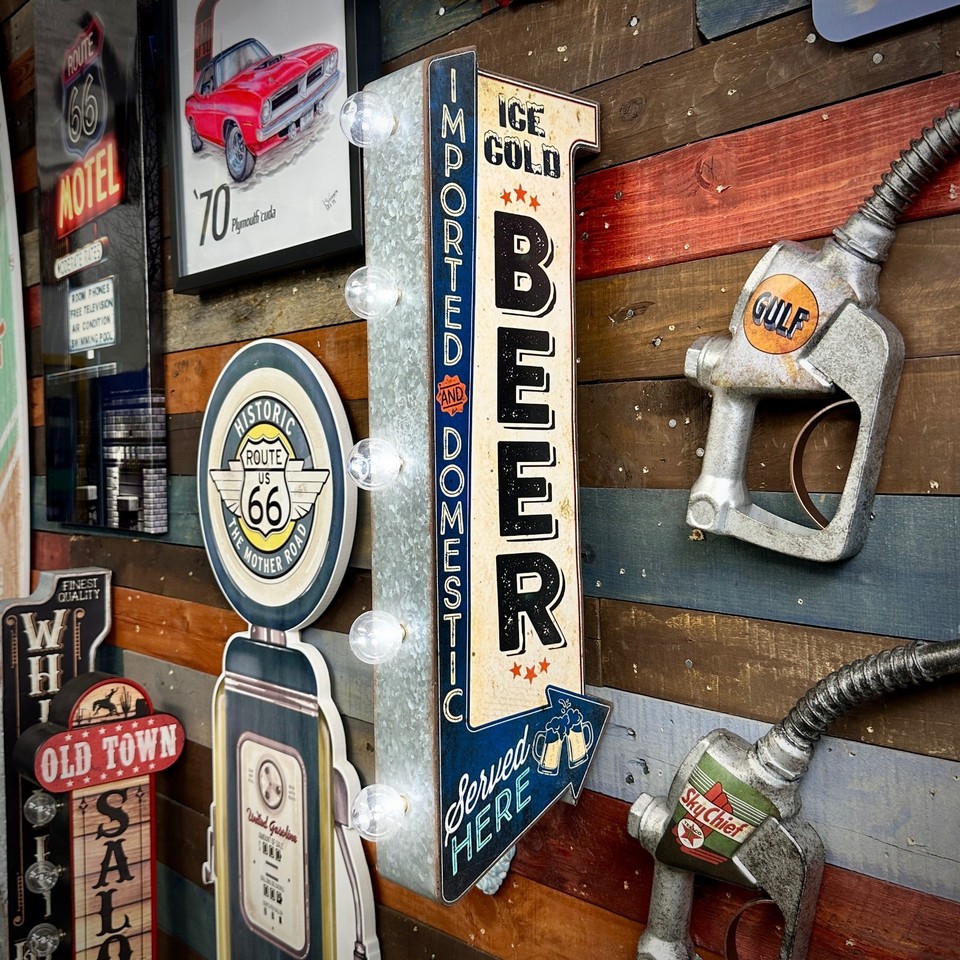 Vintage Style Beer Marquee LED Sign Double Sided Wall Arrow Bar Man ...