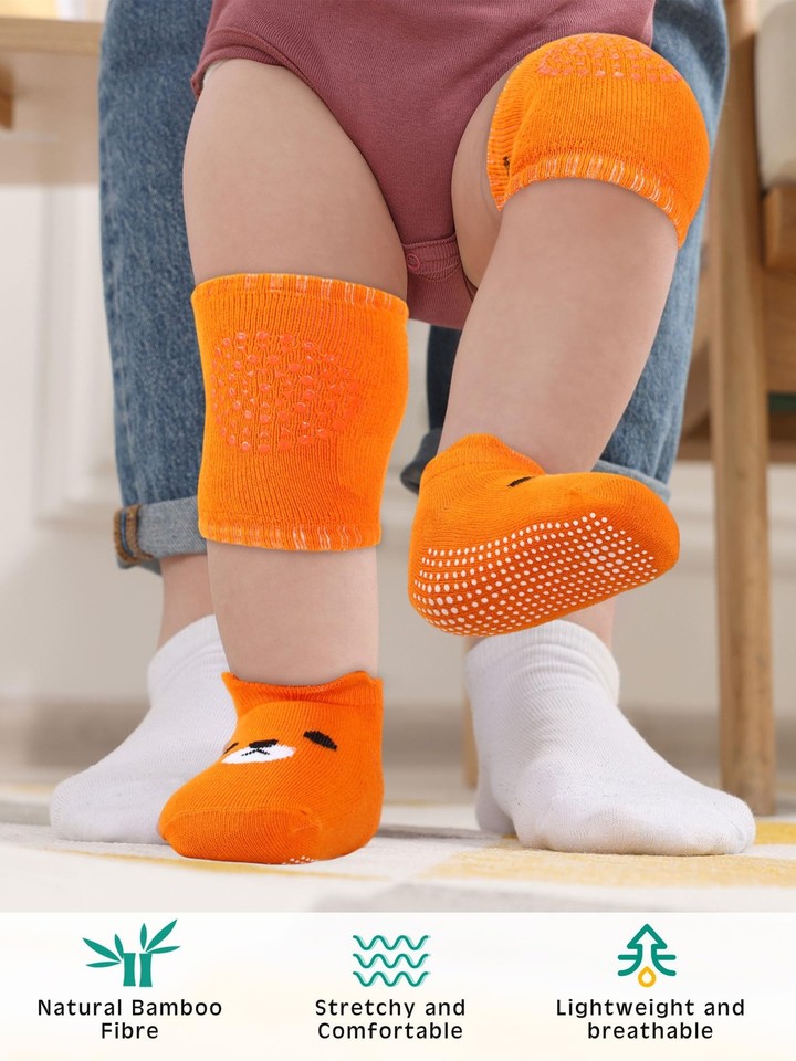 10 Pairs Baby Crawling Anti Slip Knee Pads and Anti Slip Baby Socks Set ...