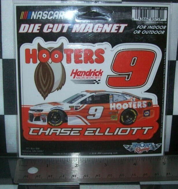 CHASE ELLIOTT #9 HOOTERS 2018 NASCAR RACING WINCRAFT DIE CUT MAGNET 5X5 ...
