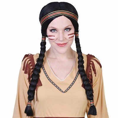 Cheyenne Indian Black Plaits Wig Native American Costume Attached ...