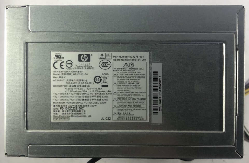 HP Compaq 6005 Pro Microtower HP-D3201E0 320W Power Supply- 508154-001 ...