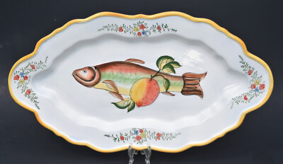 19" ITALIAN CERAMIC CERAMICA HAND PAINTED FISH PLATTER ART POTTERY ...