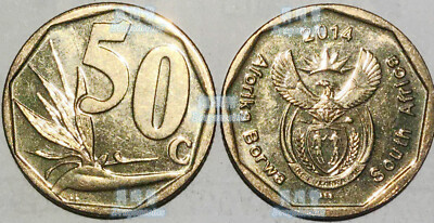 South Africa 50 cents 2014 one year type Borwa 22mm copper steel coin ...