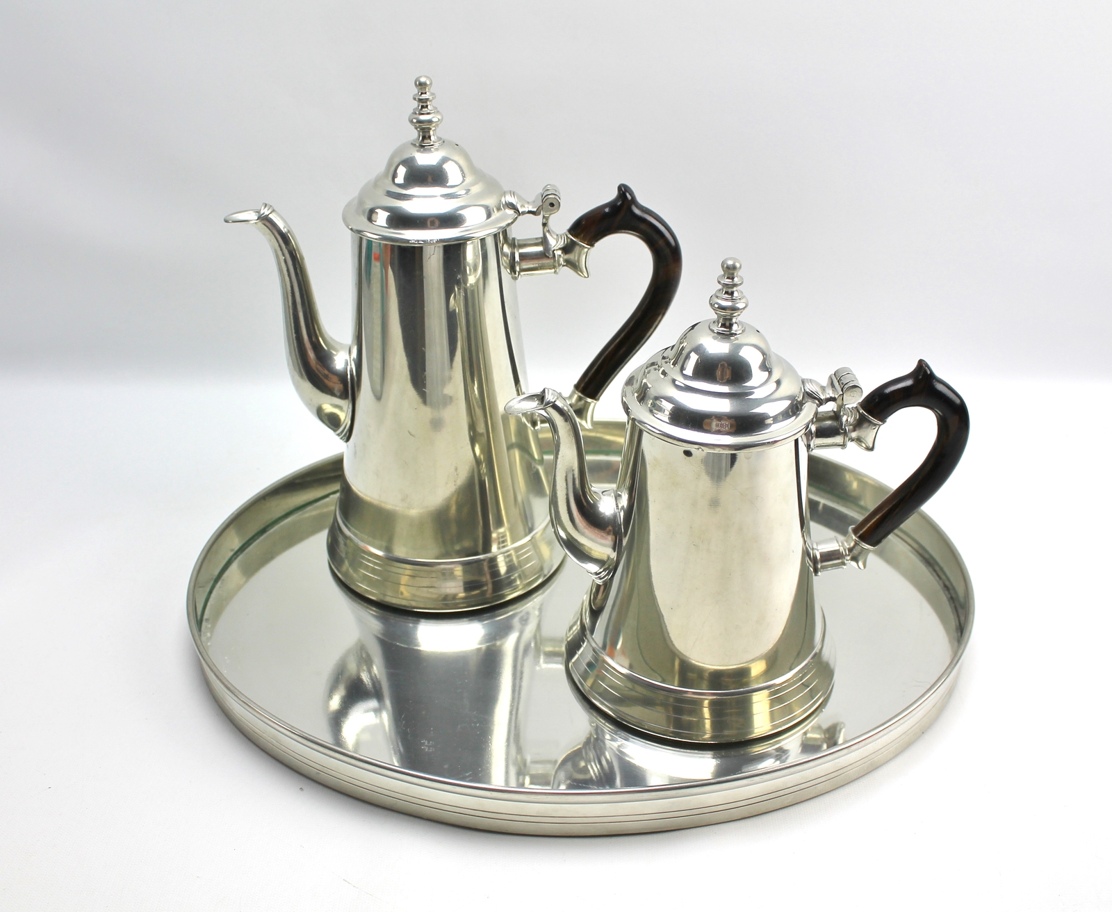 Vintage Pre-1958 Retro Meeuws Pewter Wood Coffee Tea Pot & Gallery Tray ...