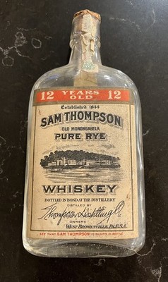 Ca 1915 labelled flask - SAM THOMPSON, RYE WHISKEY, W. BROWNSVILLE, PA ...