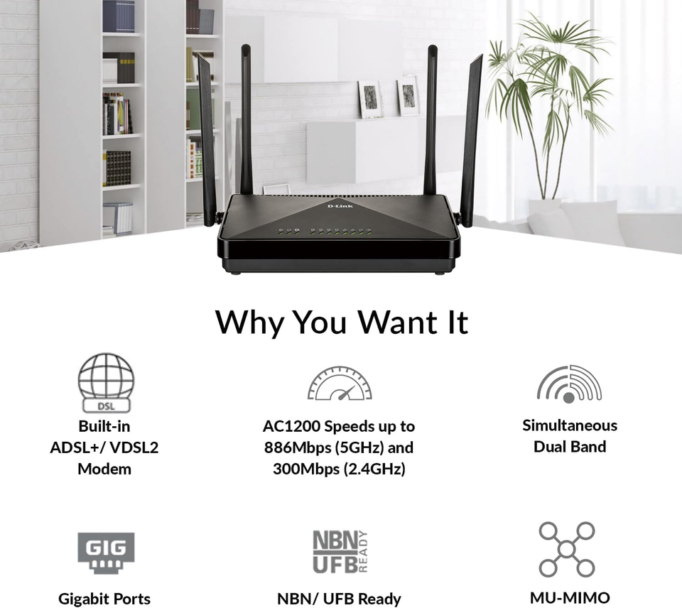 DSL-245GE AC1200 Dual Band Wireless VDSL2/ADSL2+ Modem Router - Wifi 5 ...