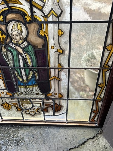 LARGE GOTHIC STAINED GLASS CATHOLIC CHURCH WINDOW, early 1900s antique ...