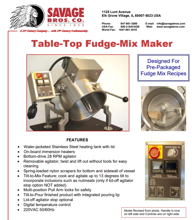 SAVAGE Bros Model 0937 Countertop Fudge Mixer Mixing Kettle | eBay