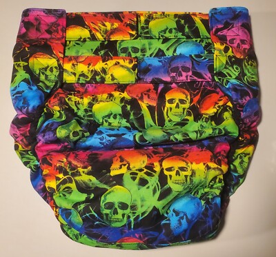 Dependeco All In One cloth adult diaper S/M/L/XL (rainbow skulls) | eBay