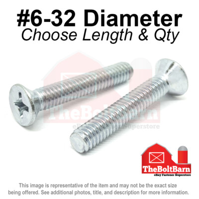 #6-32 Phillips Flat Head Machine Screws Bolts Zinc Coarse (Pick Length ...