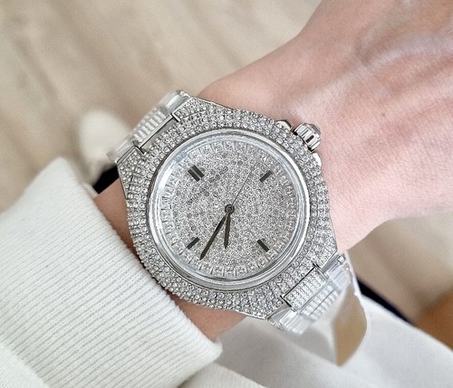 Michael Kors MK5869 Camille Silver-Tone Crystal Pave Glitz Dial Women's ...