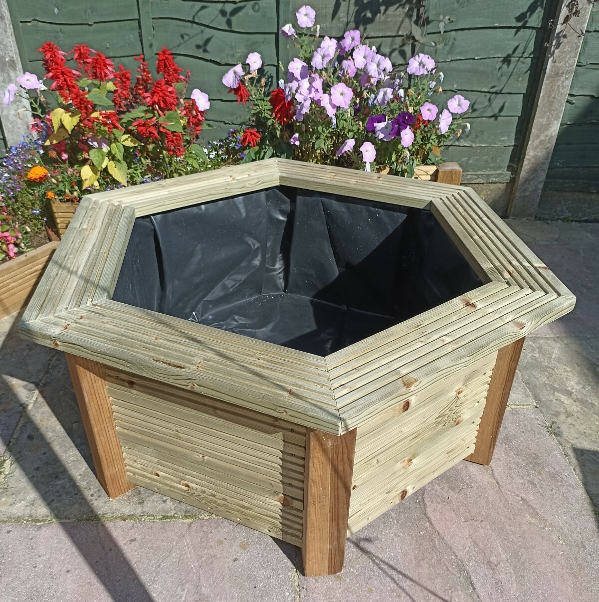 Hexagonal Raised Pond Large Wooden Garden Water Feature Gardening Gift ...