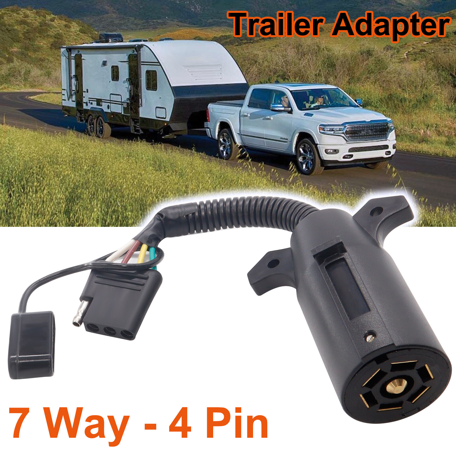 7 Way RV Trailer Tow Connector to 4 5 Pin Flat Adapter Coverter Plug ...