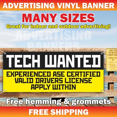 TECH WANTED Advertising Banner Vinyl Mesh Sign Flag MECHANIC AUTO ...