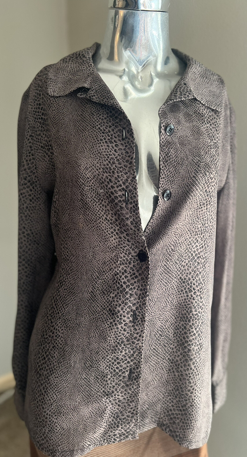 Pat Argenti Womans Brown Animal Skin Button Up Shirt … - Gem