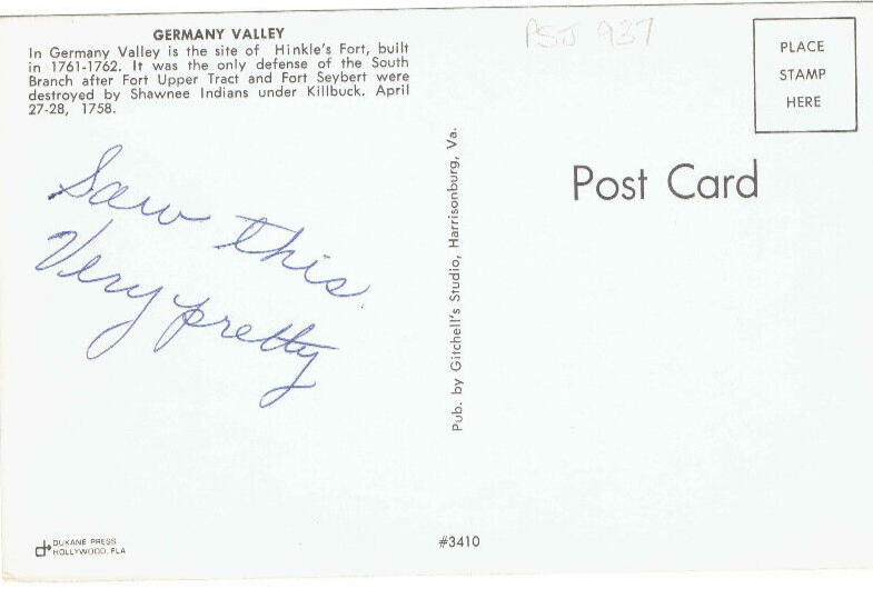 Germany Valley #WV Forts Hinkle Upper Tract Seybert Killbuck #Postcard ...