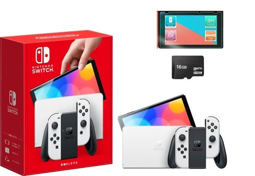 NEW Nintendo Switch OLED 64GB with Screen Protector and 16GB SD Card ...