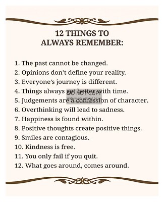 12 THINGS TO ALWAYS REMEMBER: INSPERATIONAL WALL ART 8X10 PHOTO | eBay