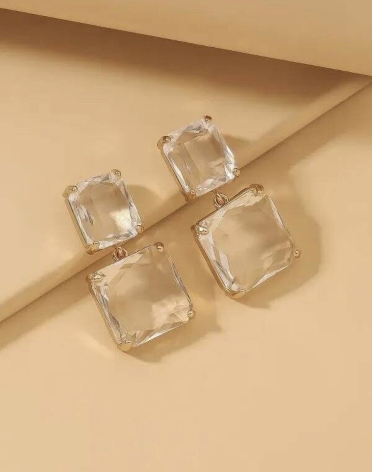 Crystal Clear Square Drop Earrings, Statement Earrings,Transparent ...