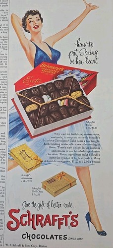1954 Schrafft's Chocolates Exotic Package Boxed Candy vintage Ad | eBay