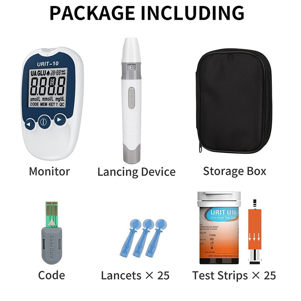 Uric Acid Test Kit, Home Uric Acid Test Meter + 25 Test Strips U-10 (mg ...