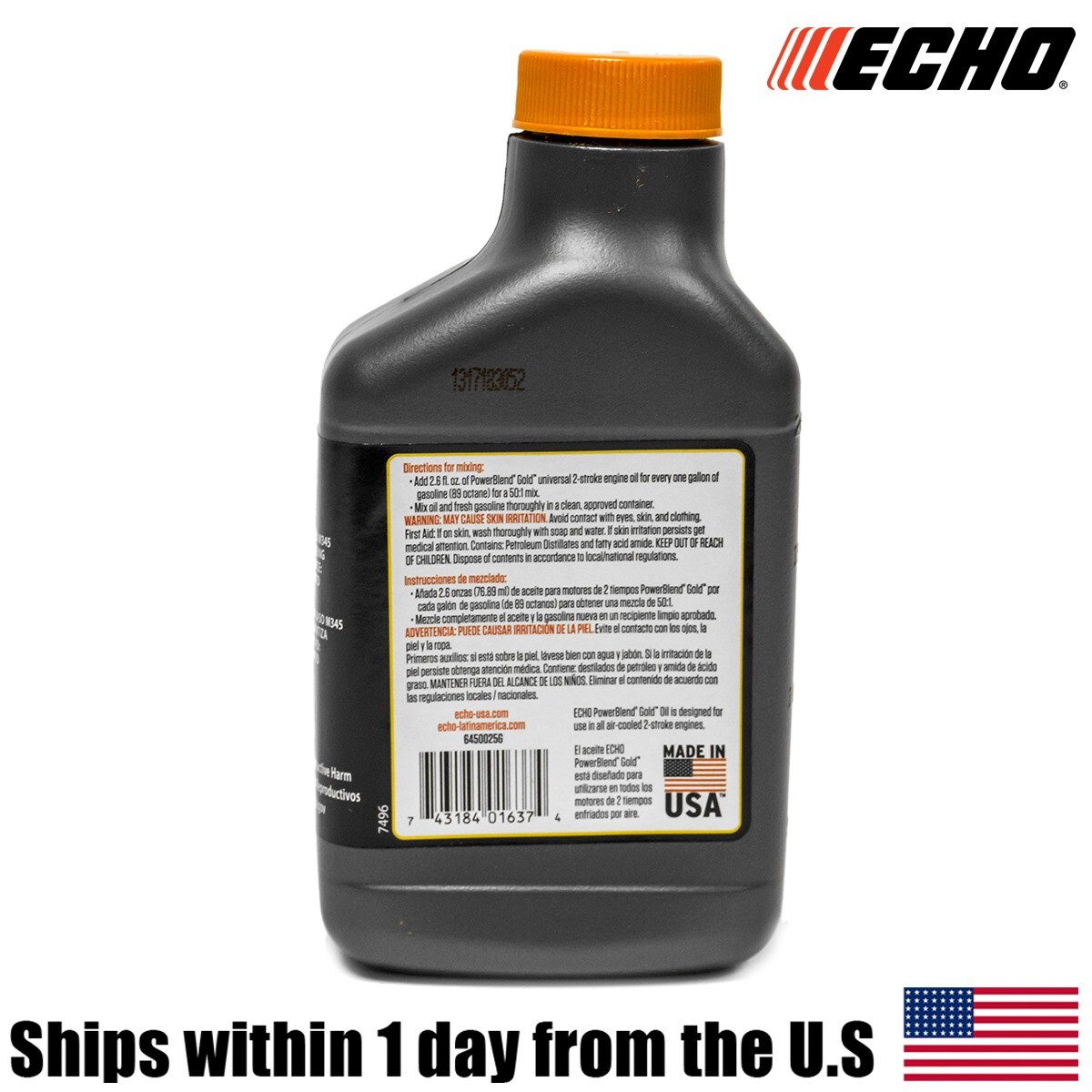 (1) Case Echo Oil (48) 6.4 oz Bottles 2 Cycle Mix for 2.5 Gallon GOLD ...