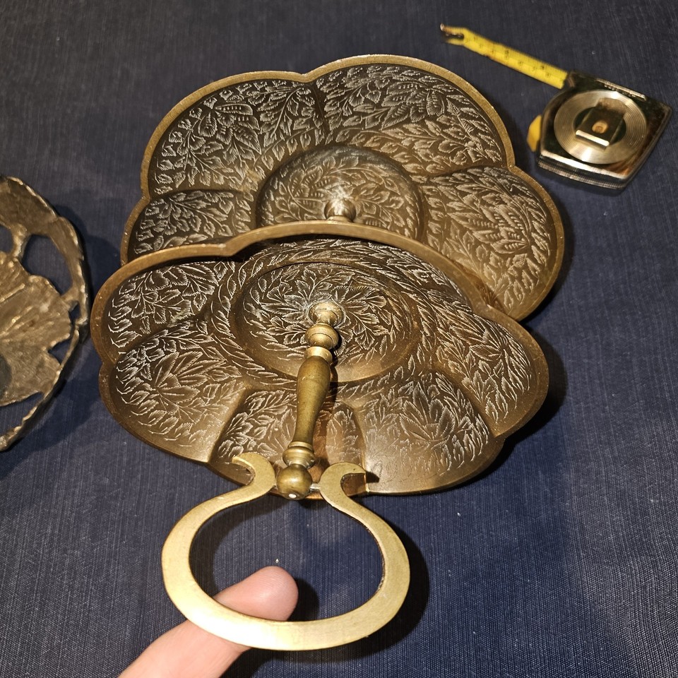 Vtg. Solid Brass Hand Made & Hand Etched 2 Tier Serving Dish Made In ...