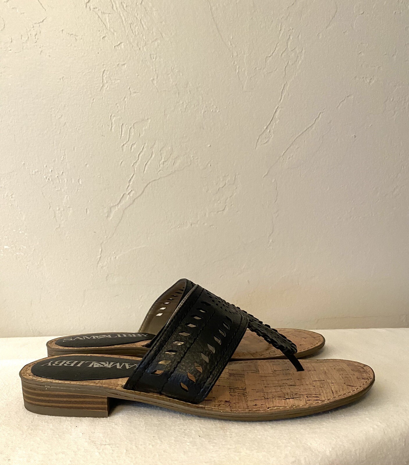 Sam & Libby Tibby Whip Stitch Black Thong Sandals Black Slip On Size 8 ...