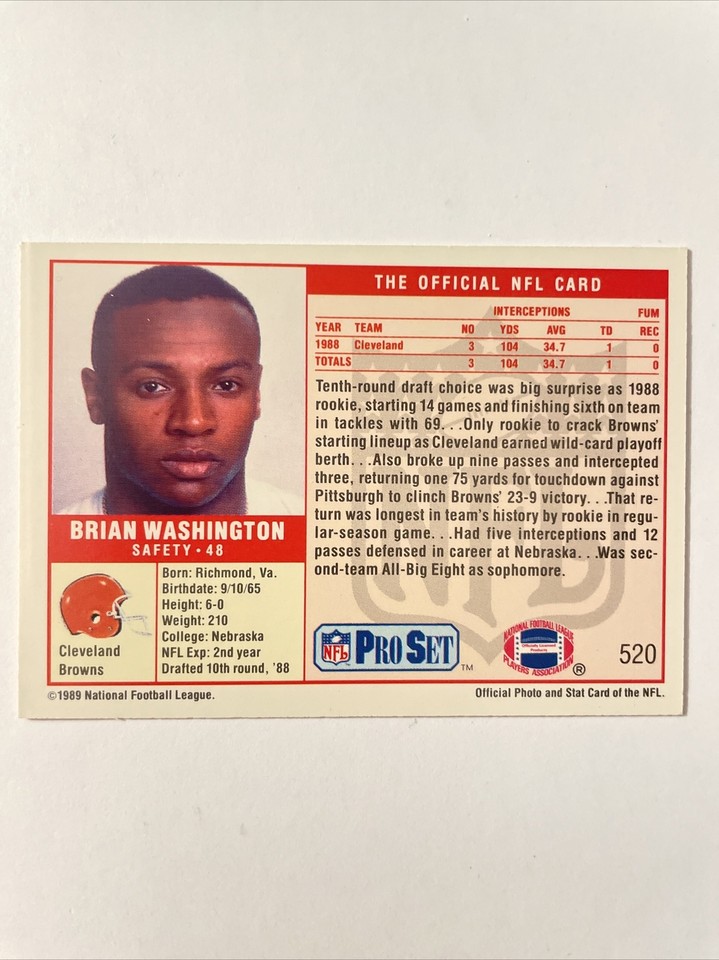1989 Pro Set. Brian Washington Football Cards #520 Cleveland Browns NFL MINT | eBay