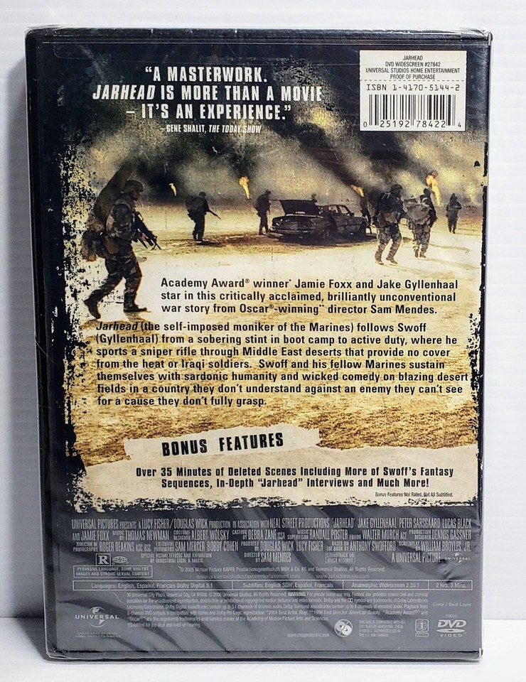 Jarhead DVD Movie Jake Gyllenhaal Jamie Foxx Iraq War Drama Brand New ...
