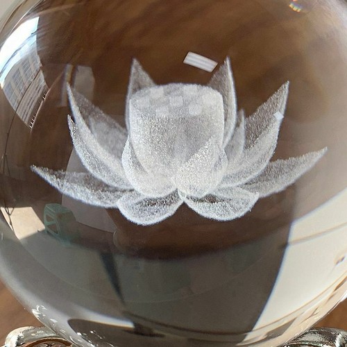 60mm Inner Carving Lotus Flower Crystal Ball Paperweight Stand Glass ...