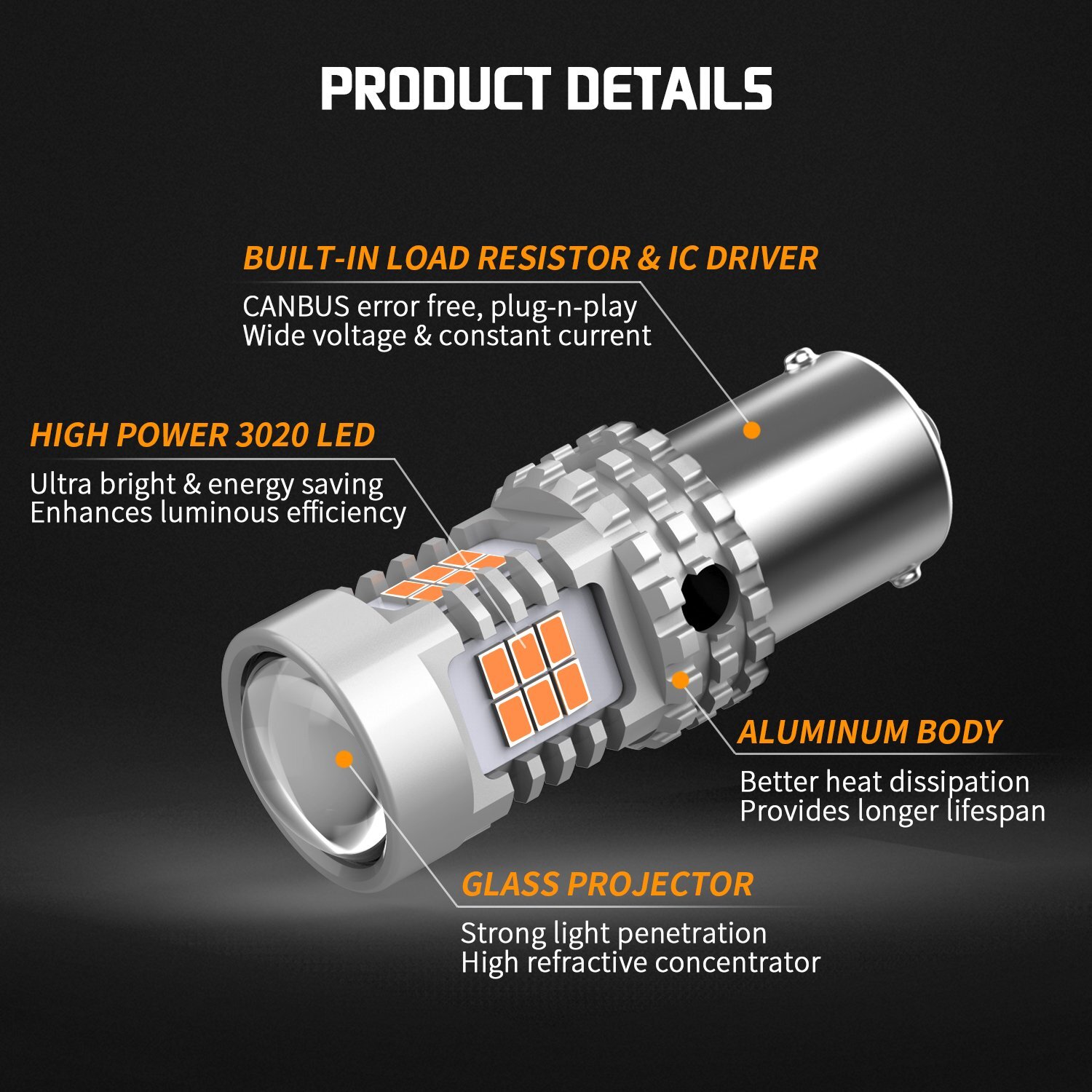 2X BAU15S PY21W 7507 26 LED DC 12V Indicator Turn Signal Bulb Lamp ...