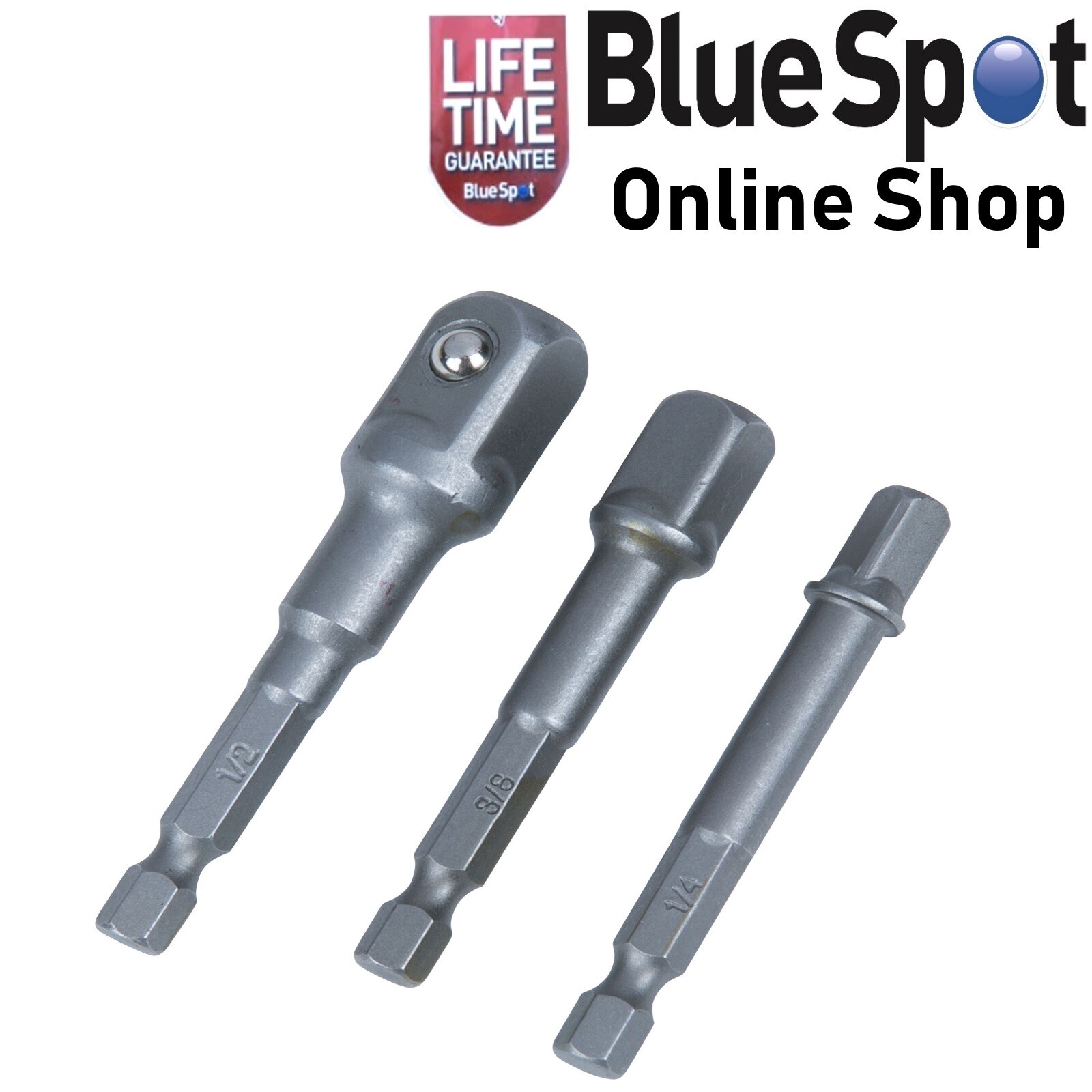 3 PIECE SOCKET ADAPTOR SET HEXAGON-SQUARE DRIVER 1/4" 3/8" 1/2", BLUE ...