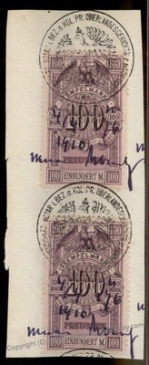 Prussia Germany 100M Stempelmarke Marienwerder Document Revenue Stamp ...