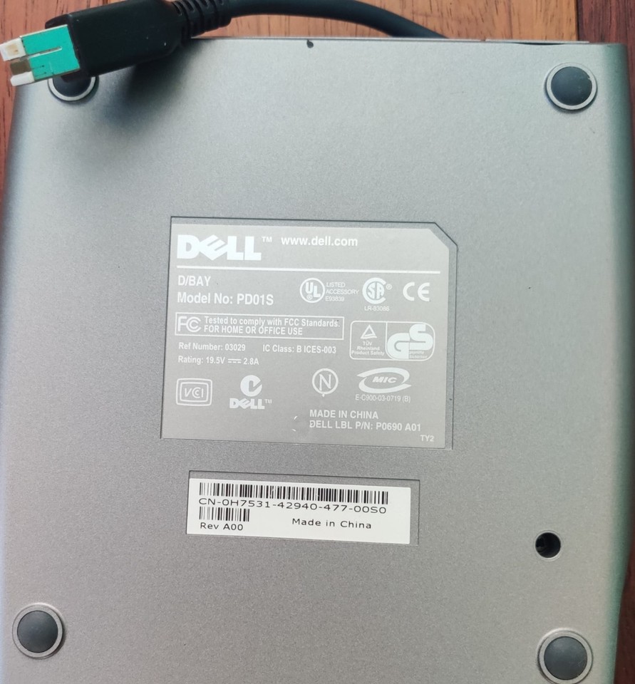 Dell PD01S External CD/DVD Optical Drive Grey Wired USB Portable for ...