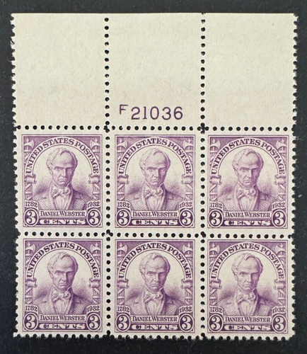 US Stamps Scott 725 3c Daniel Webster 1932 plate block of 6 mint NH ...