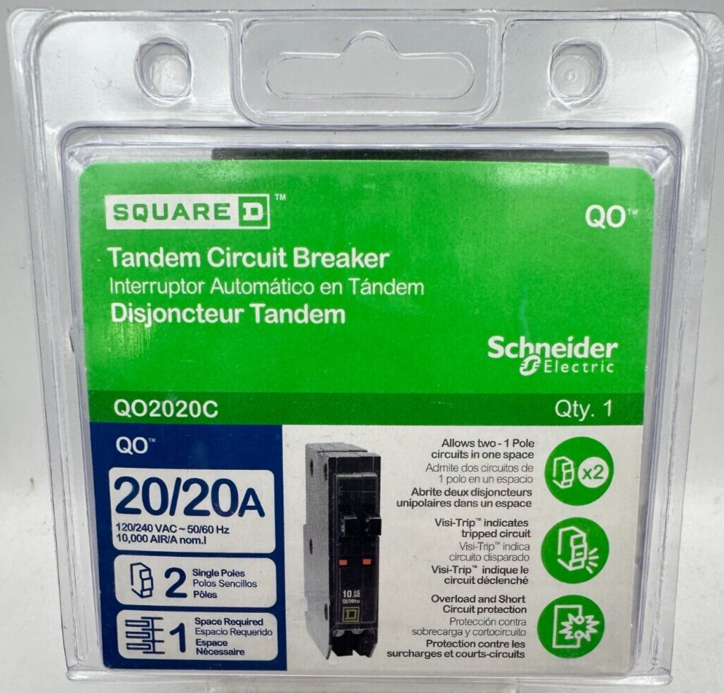QO, Square D 2-20 Amp Single-Pole Tandem Circuit Breaker (QO2020C) New ...