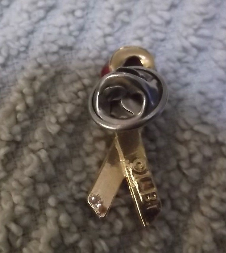 Vintage LB Signed Goldtone & Red Enamel Ribbon Lapel Pin | eBay